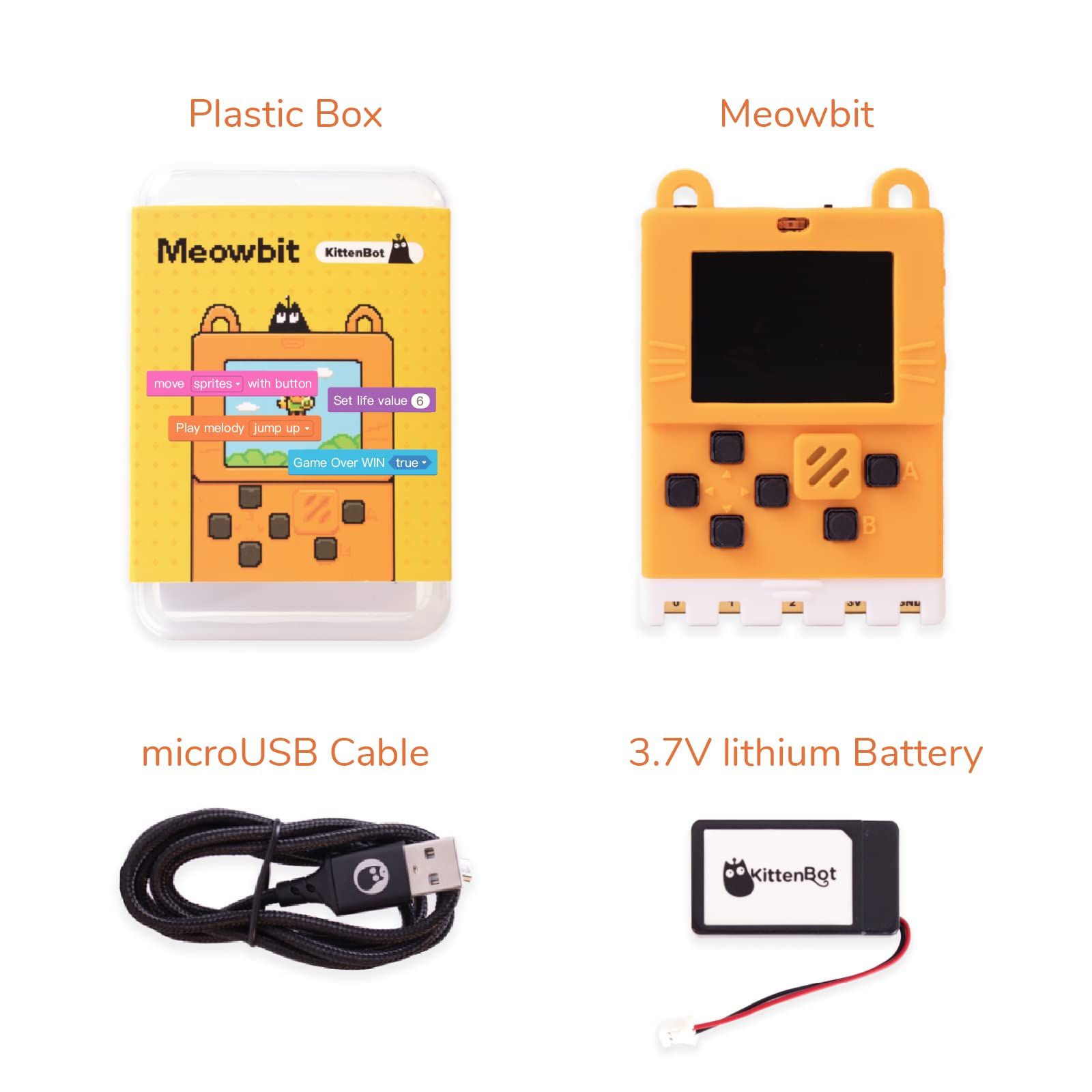 KittenBot Meowbit Card-Sized Retro Coding Arcade Programmable Handheld Game Console Suitable for STEM Education Compatible Micro:bit Expansion Board for Kids Ages 10+(Orange)