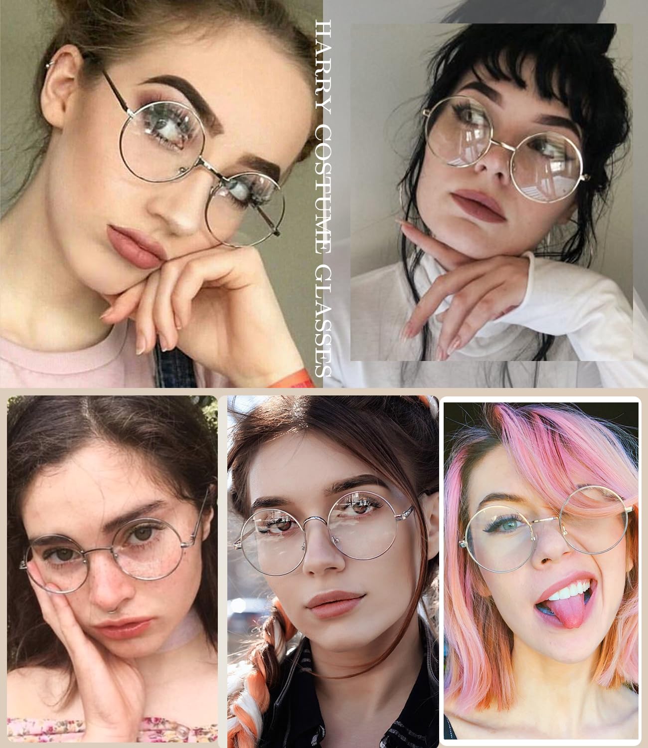 Dollger Halloween Harry Round Glasses Non-Prescription for Men Women Metal Frame clear glasses Sliver