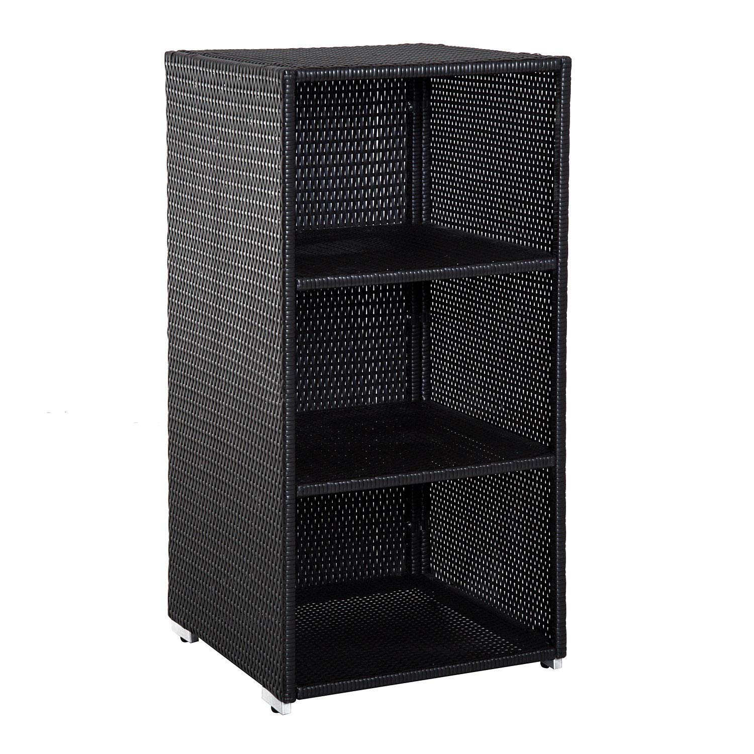 PE Rattan Wicker Outdoor Pool Towel Water Bottles Robes Valet Stand Organizer Rack Storage Cabinet 2 Upper Storage Shelves 1 Bottom Drawer for Storing Creams Lotions and Sunscreen