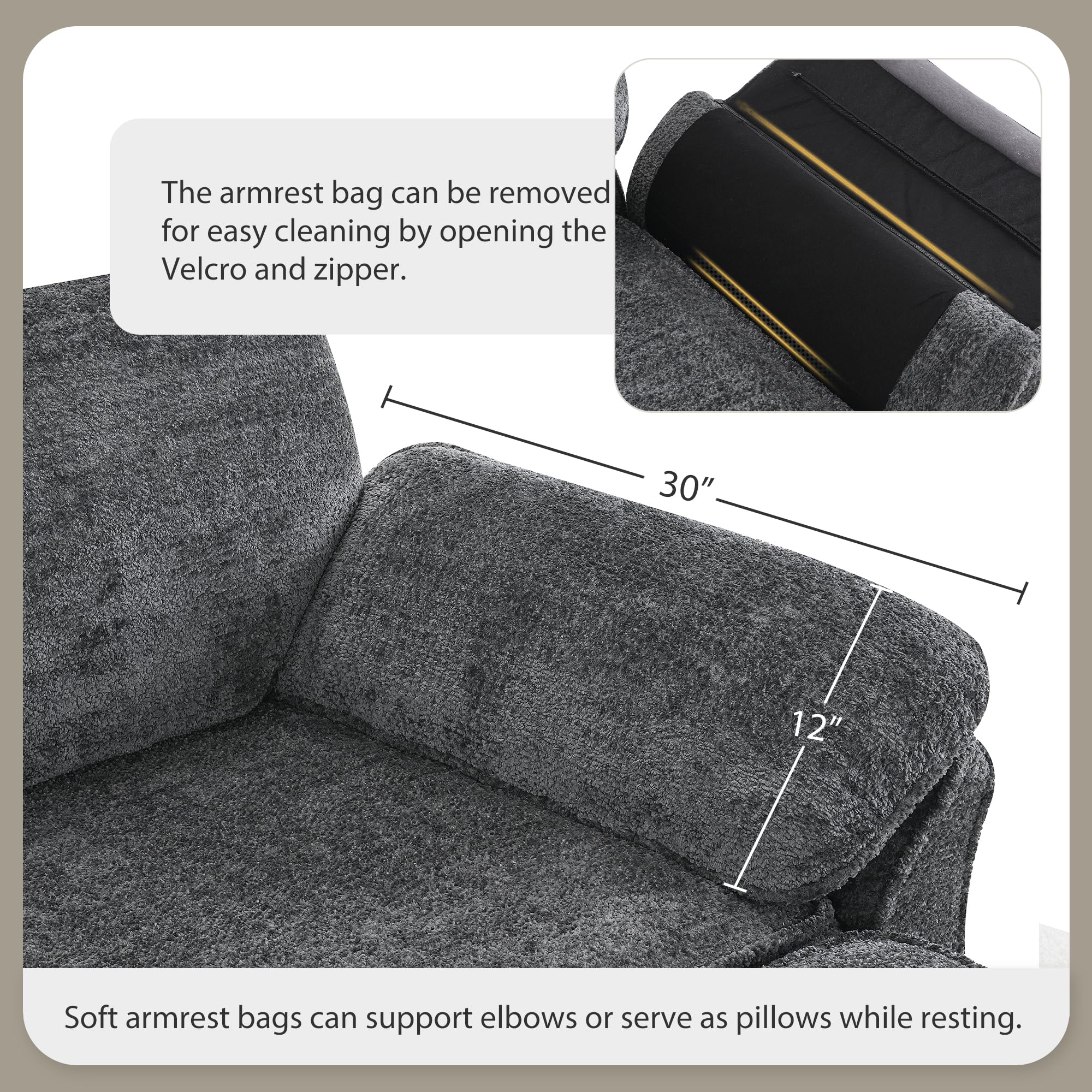 KIVENJAJA 81” Oversized Loveseat with 2 Ottomans, Comfy Chenille Modular Sectional Cloud Couch, Double Chaise Sleeper Sofa Bed for Living Room Apartment Small Space, Grey