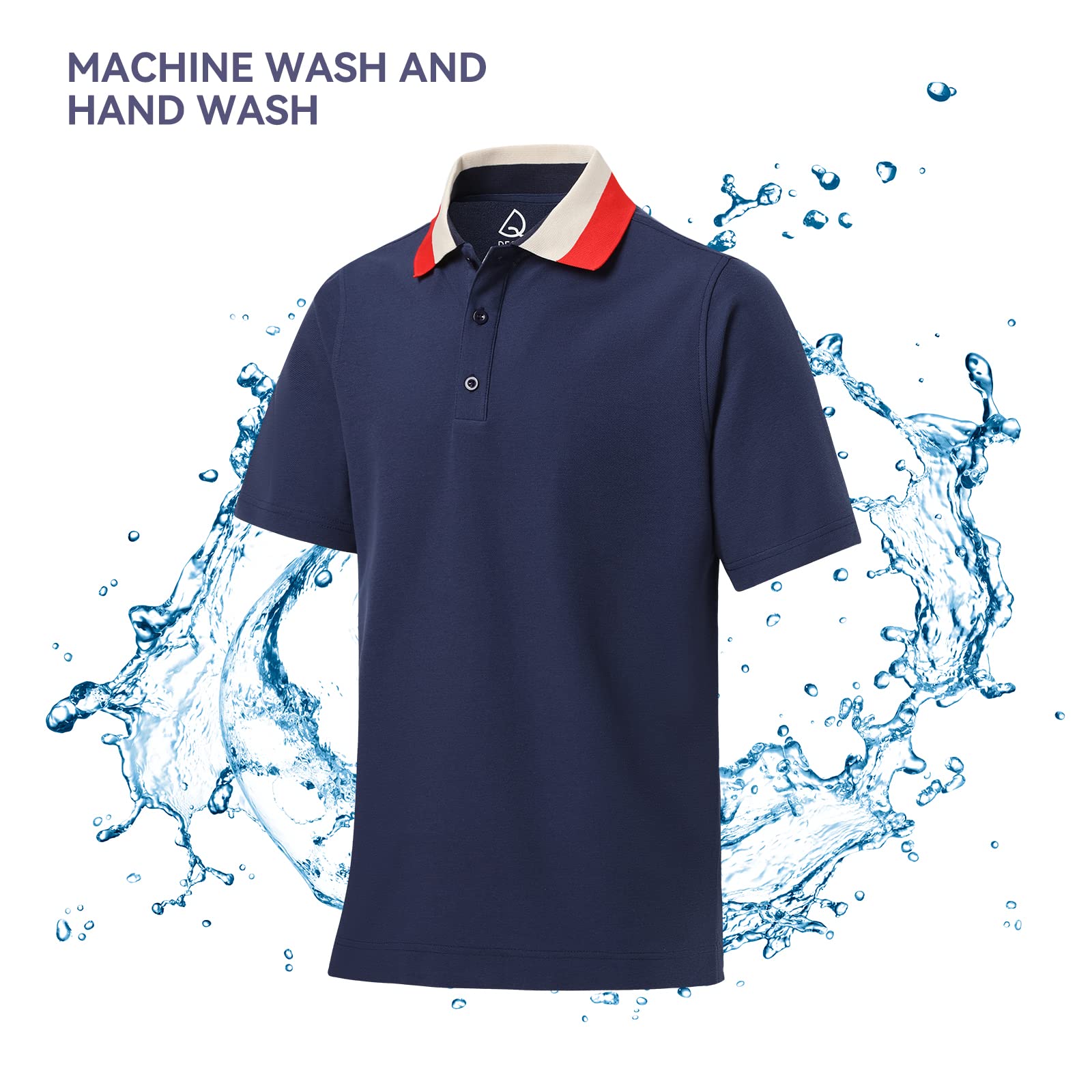 DEOLAX Men's Polo Shirt Casual Classic Fit Short Sleeve, Navy Blue, L