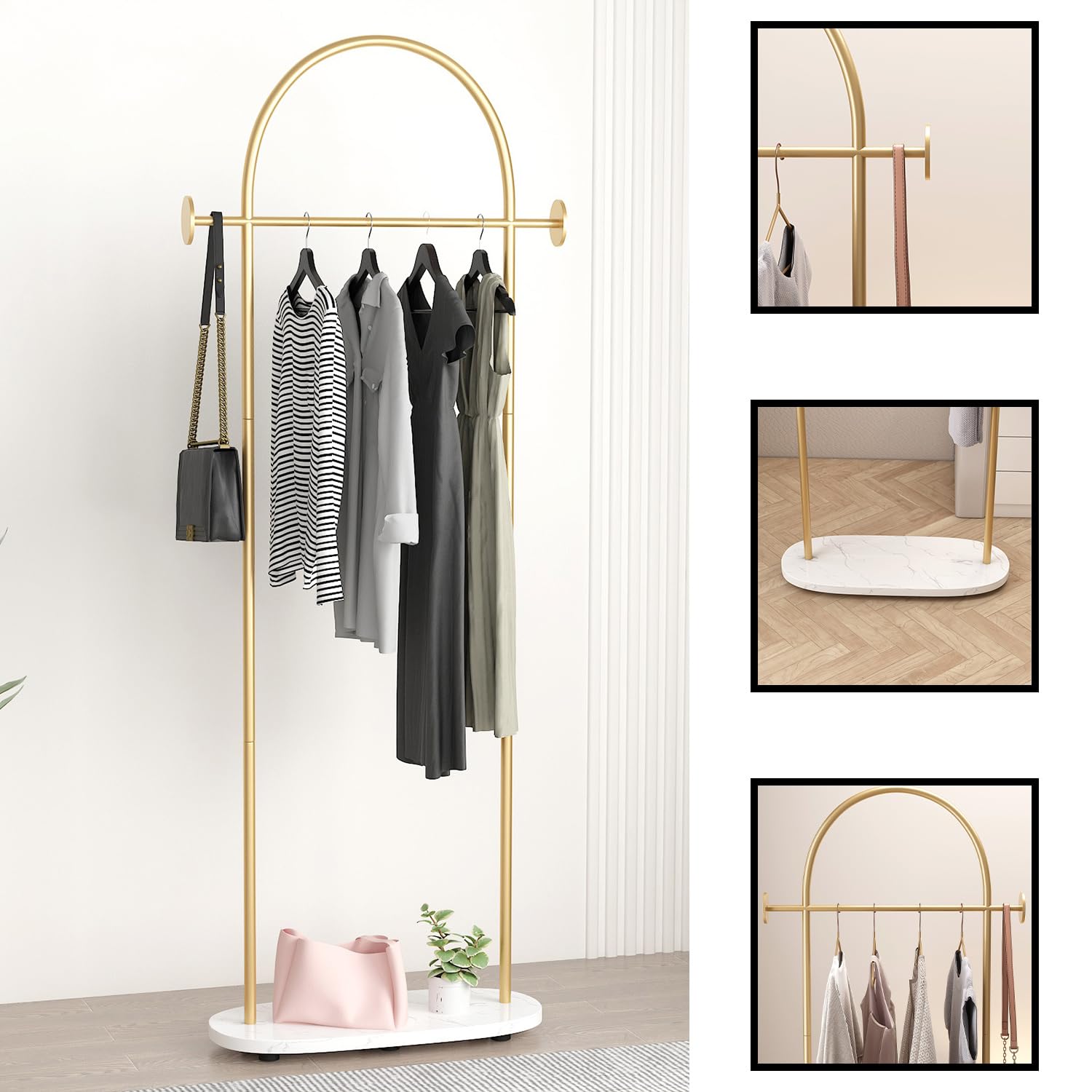 KADIGANG Black Clothing Rack, Modern Clothes Rack with Shelf, Heavy Duty Freestanding Coat Rack, Metal Coat Hanger Stand with Hooks for Boutique Office
