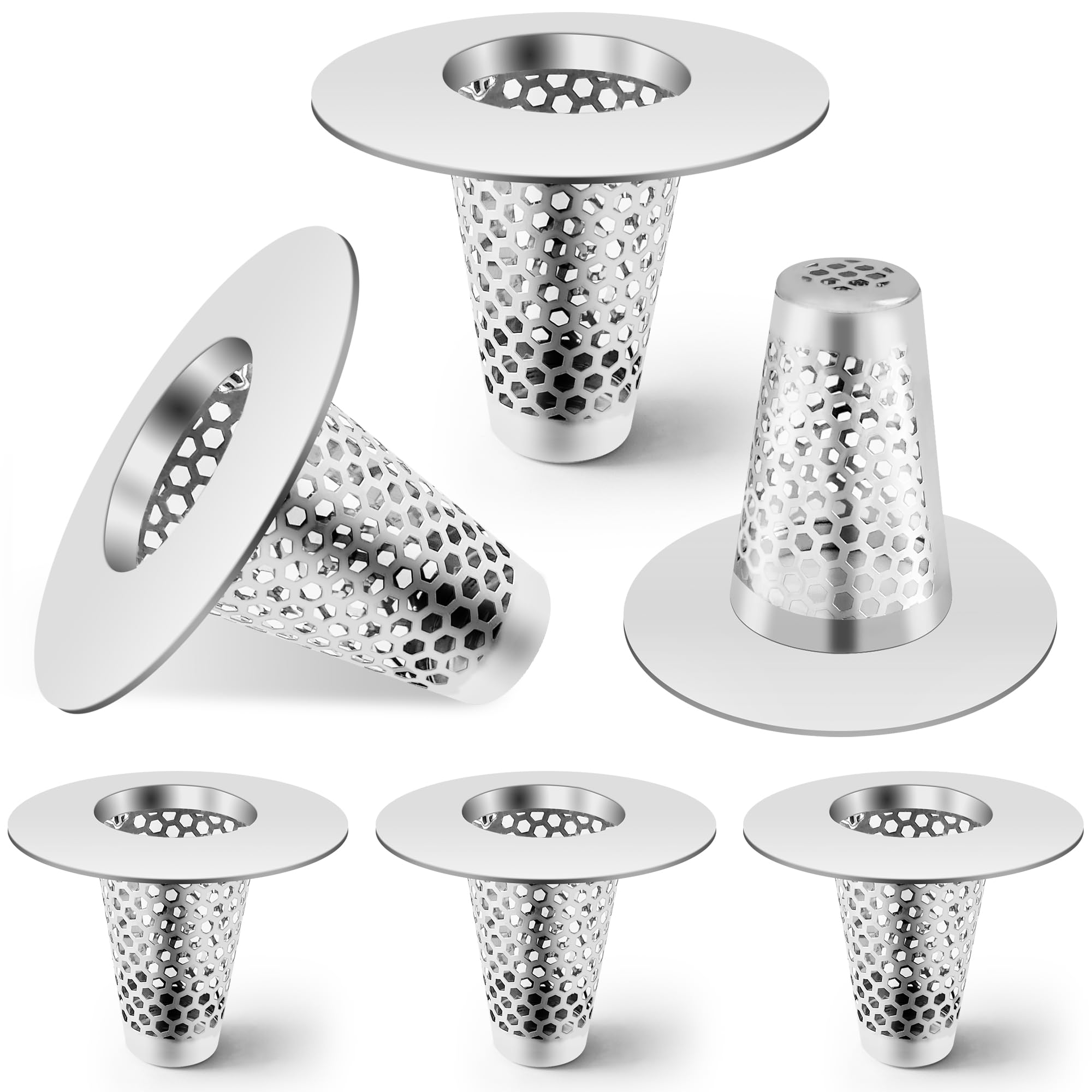Kaemi 6 Pcs Bathroom Sink Drain Strainer for 1.2"-1.6" Drain Hole, Premium 304 Stainless Steel Small Conical Porous Bathtub Sink Hair Catcher