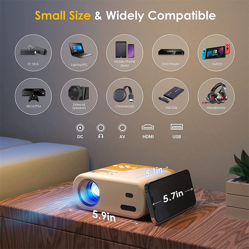 FZZDP P64 LED Projector Mini Projector for Smartphone, Or USB Video Beamer