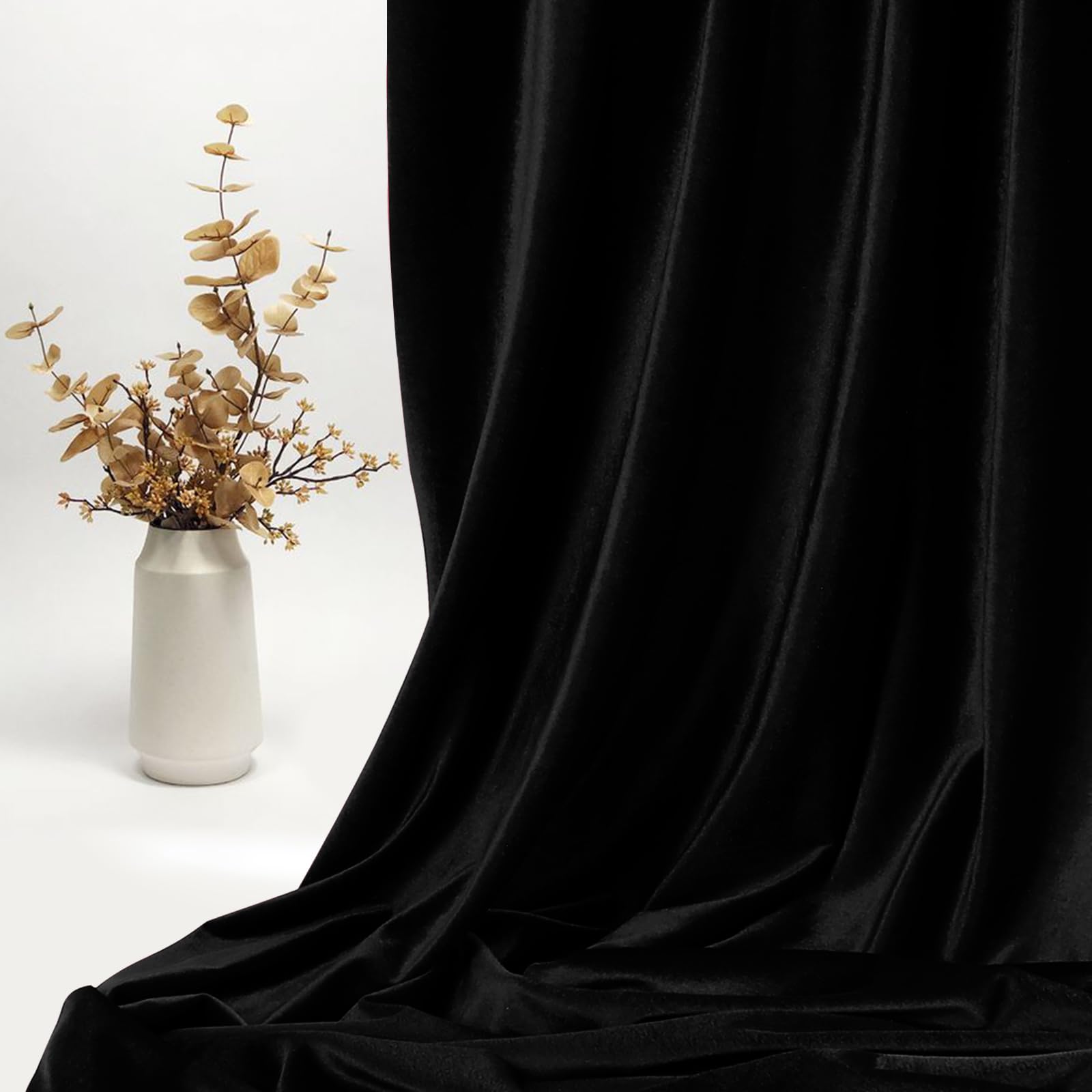 KKJIAF Black Stretch Velvet Fabric 60 Inch Wide, 1 Yard Soft Stretchy Fabric for Sewing Clothes, Apparel, Costume, Crafts - 90% Polyester 10% Spandex