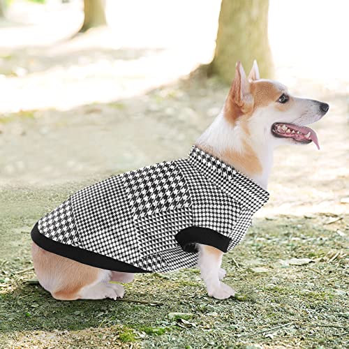 Kigai Black Houndstooth and Plaid Tartan Dog Coat Fleece Warm Windproof Pet Clothes for Snow Cold Weather, Soft Cozy Breathable Dog Winter Jacket for Small Medium large Dogs with Leash Hole Pet Coat(X