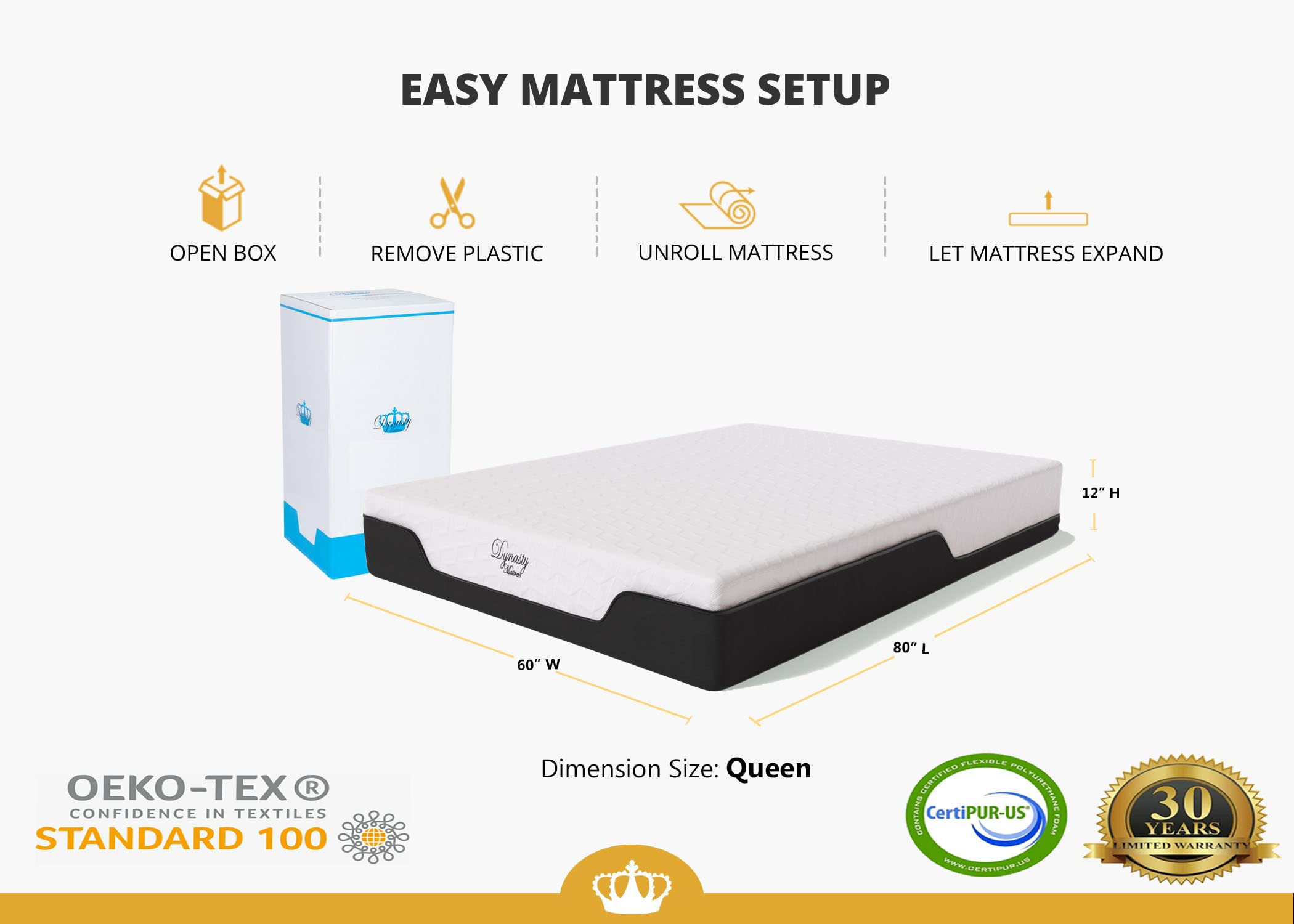 DynastyMattress Queen Mattress CoolBreeze 12 Inch Essential Gel Infused Memory Foam Bed Medium Firm Queen Size 60x80 (USA Made)