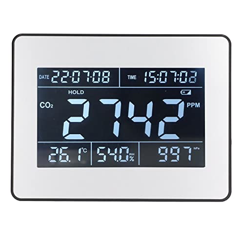 Indoor CO2 Monitor, Historical Data Record 6 in 1 Multifunction Automatic Brightness Adjustment High Accuracy Carbon Dioxide Detector IP40 for Classrooms