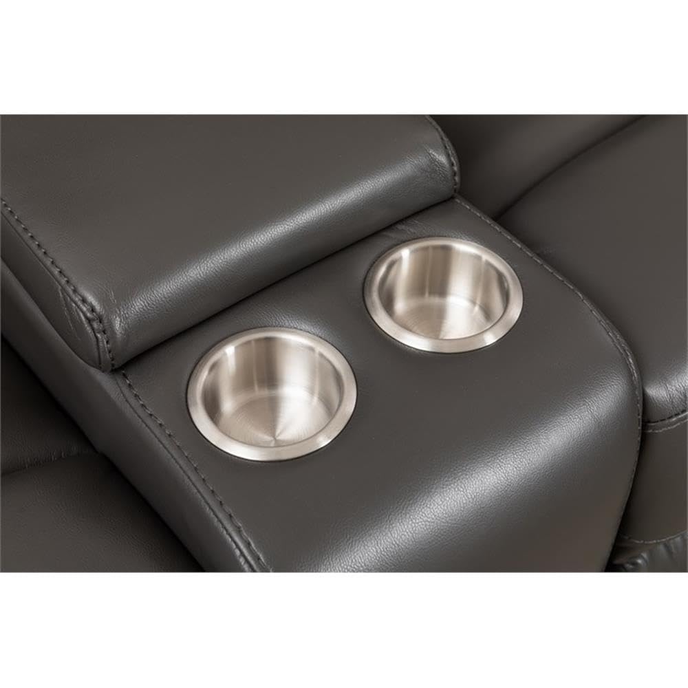 Kingway Furniture Arvelli 100" Power Reclining Faux Leather Sectional in Gray