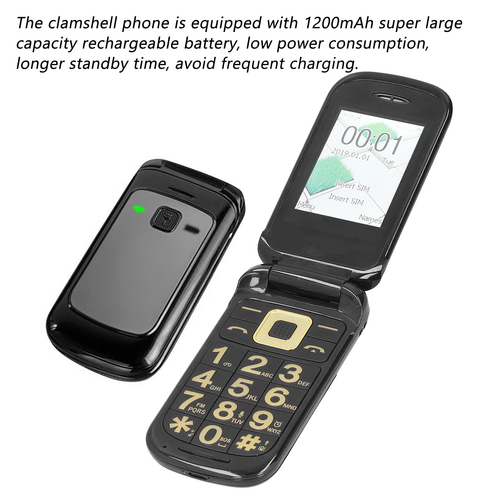 Hilitand Unlocked Flip Phone for Seniors, 2.4inch Large-Font Loud Volume Flip Cellphone, Dual SIM, 1200mah Large Capacity Battery, Support 2G GSM800/850/900/1800(Black)