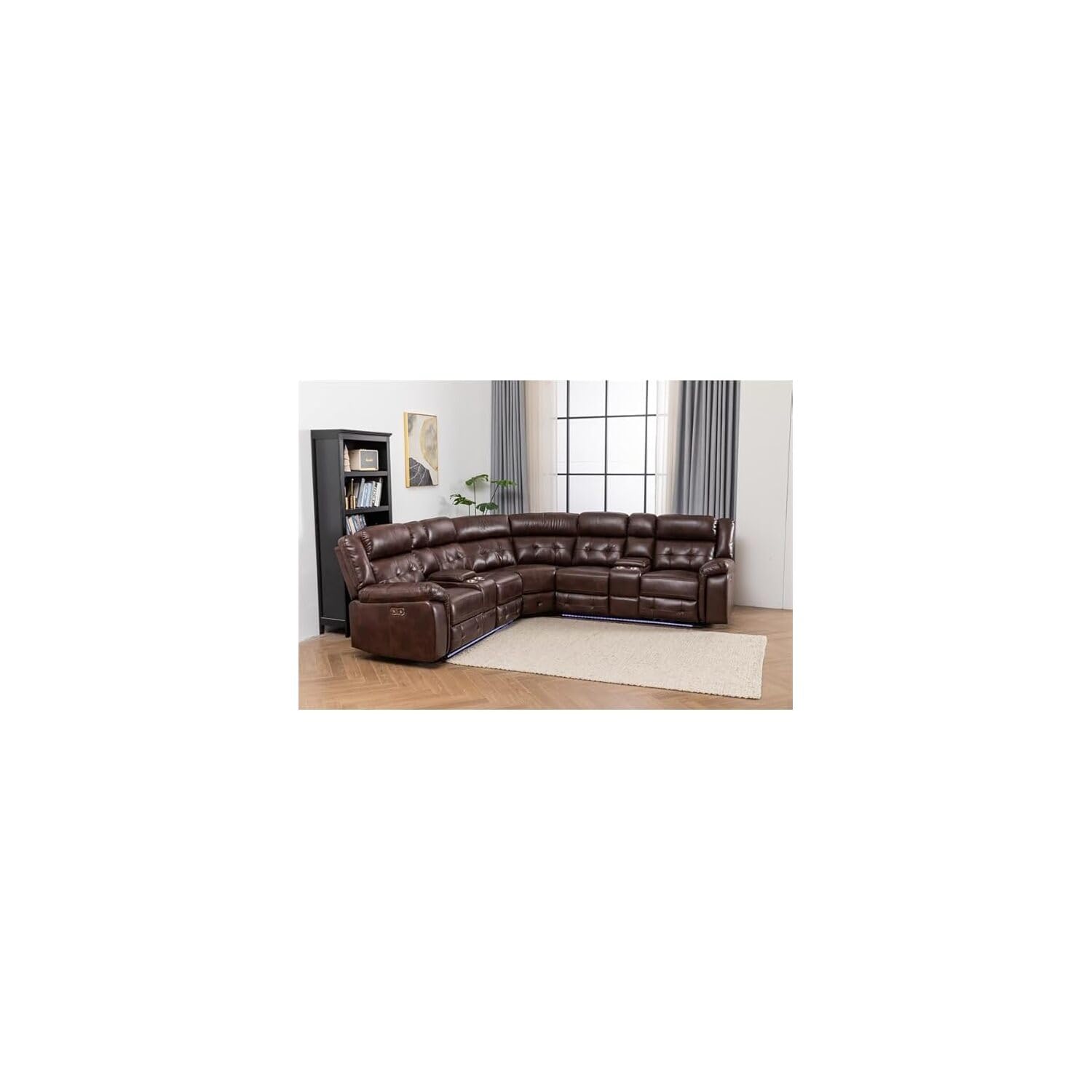 Kingway Furniture Arvelli 100" Power Reclining Faux Leather Sectional in Brown