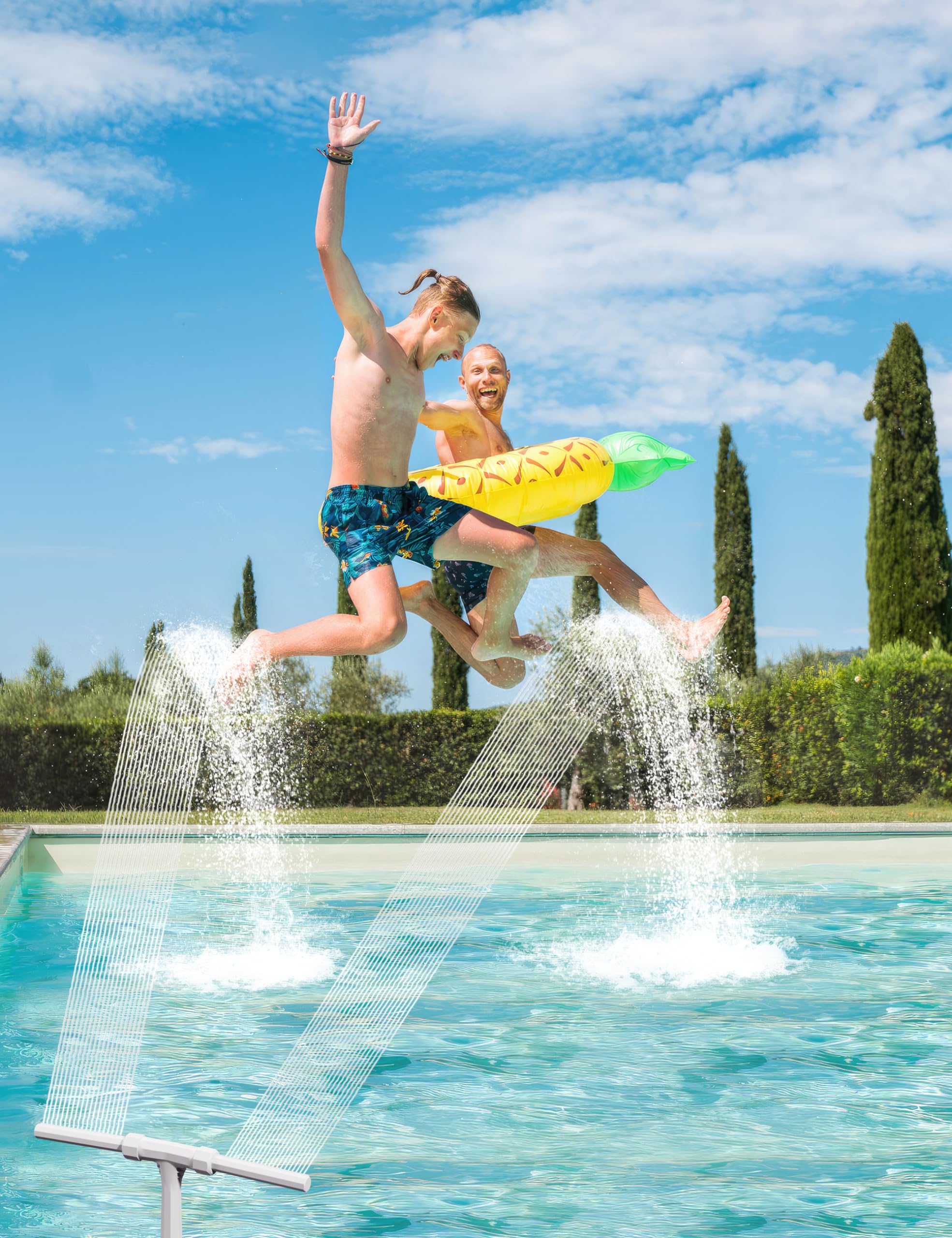 Egepon Pool Fountains for Above and Inground Pools, Pool Waterfall with 2 Adjustable Sprinkler Heads and 2 Adapter, Water Temperatures Cooler Swimming Pool Spray Accessories, White