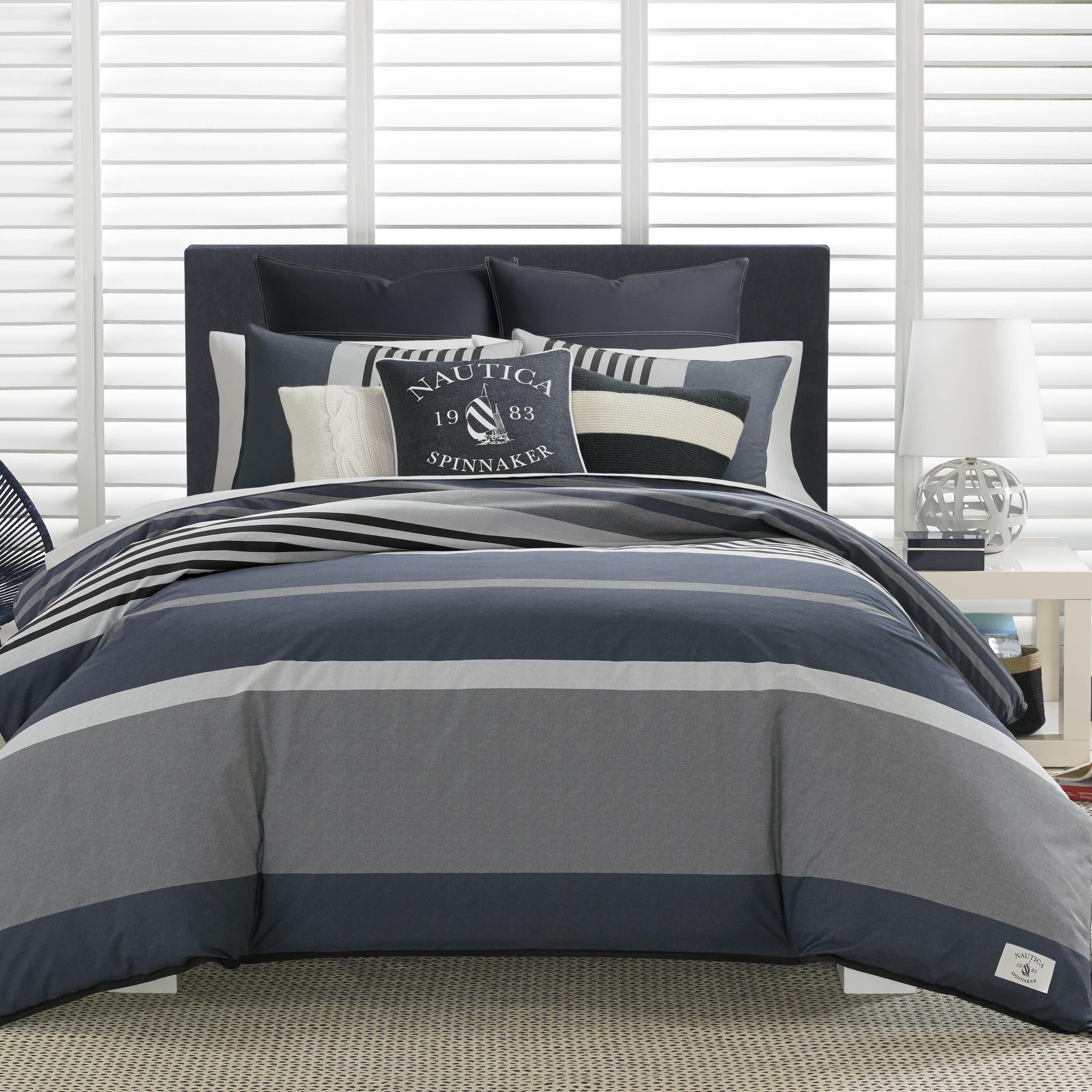 Nautica Duvet Cover Set Cotton Reversible Bedding with Matching Shams, Styligh Home Decor, Queen, Rendon Charcoal/Navy