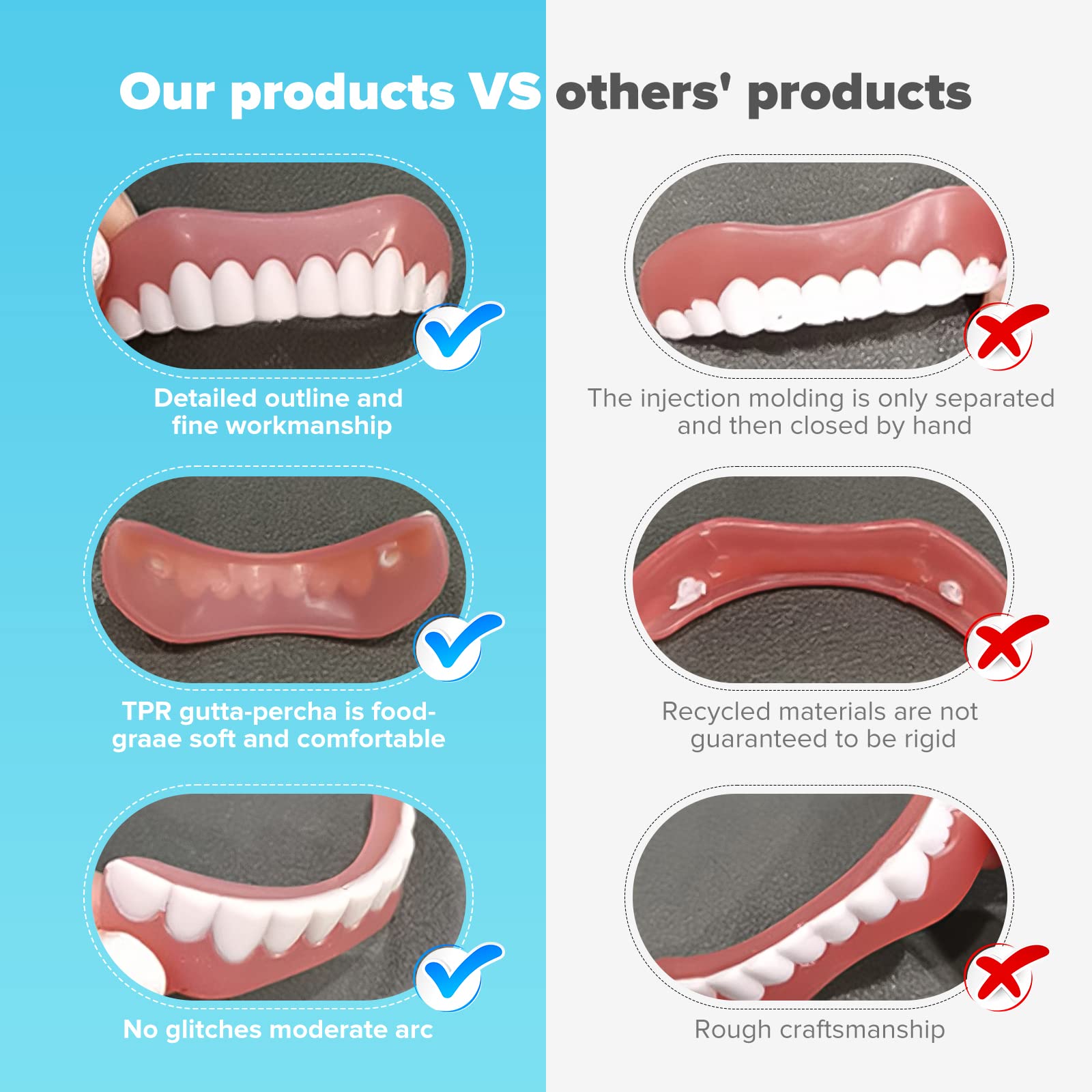 Fake Teeth, 6 PCS Dentures Teeth for Women and Men, Dental Veneers for Temporary Teeth Restoration, Nature and Comfortable, Protect Your Teeth and Regain Confident Smile, Natural Shade 6 PCS