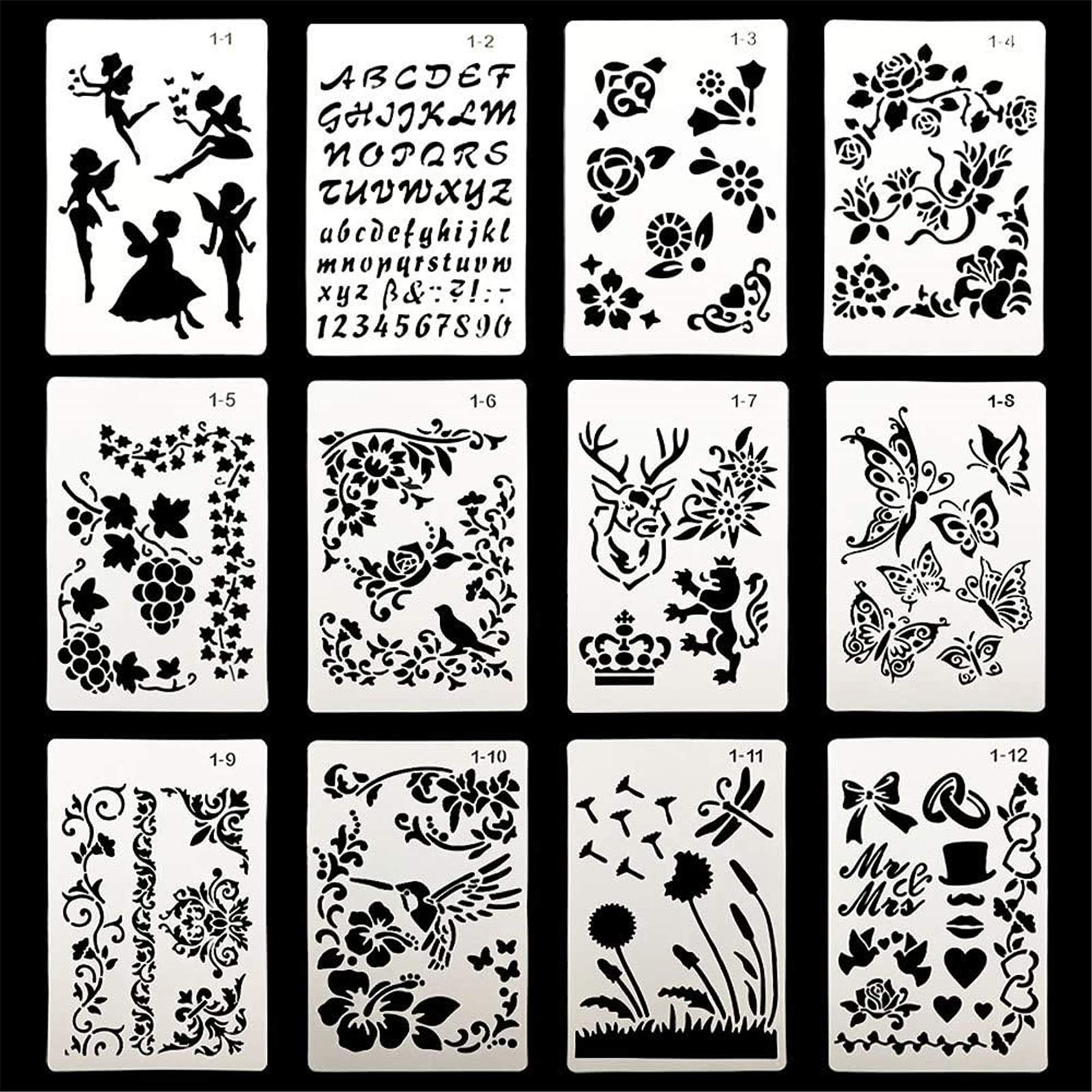 DEPEPE 12pcs Plastic Stencils for Journal Painting Craft 6.3 x 9.7 Inches