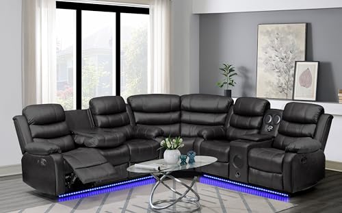 Kingway Inc Dexon Sectional Recliner Sofa Set for living room, Black