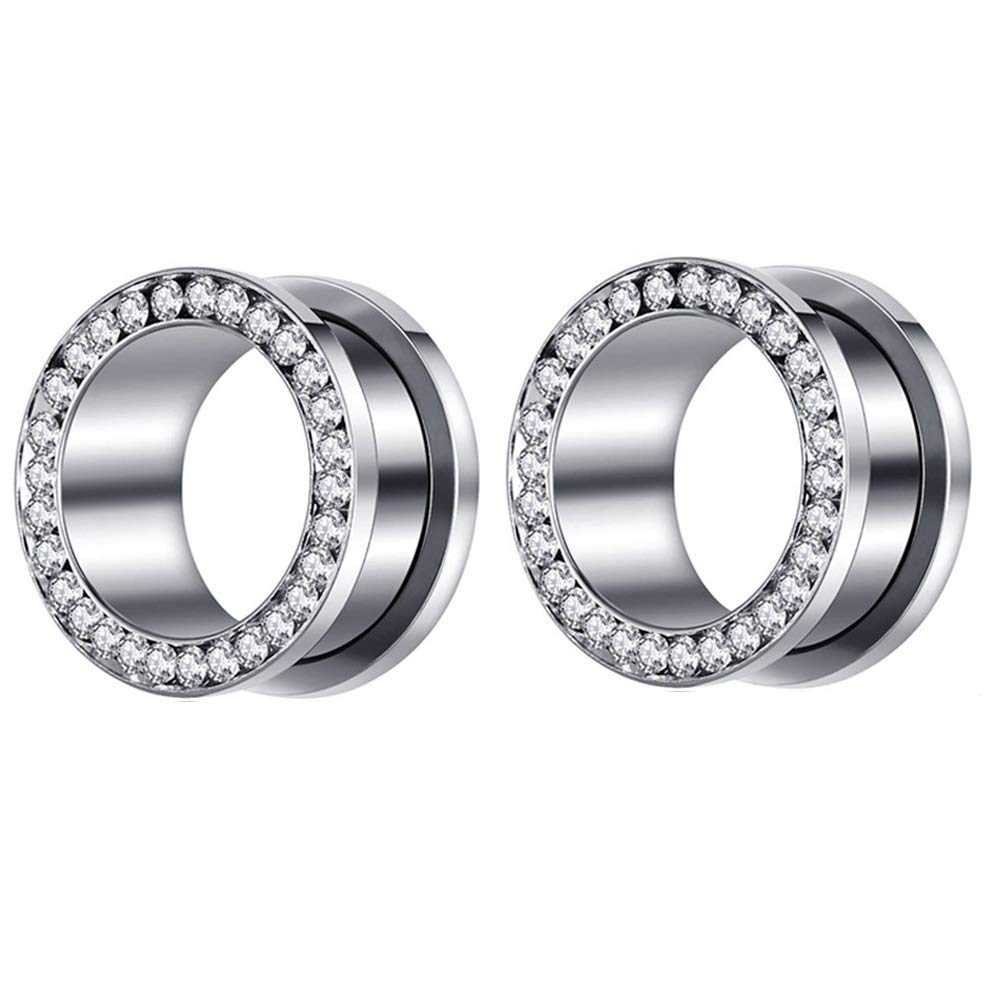 Crystal Rhinestones Ear Tunnels Plugs Expander Gauges Stretcher Earrings Screw Stainless Steel Piercing Body Jewelry(3/4"(20mm))