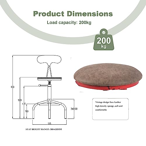 Topower 3-Piece Pub Bar Set Industrial Round Bar Table and Adjustable Height PU Seat Stools with Backrest for 2 Match Bar Height and Counter Barstool Antique Red 1 Table + 2 Chairs