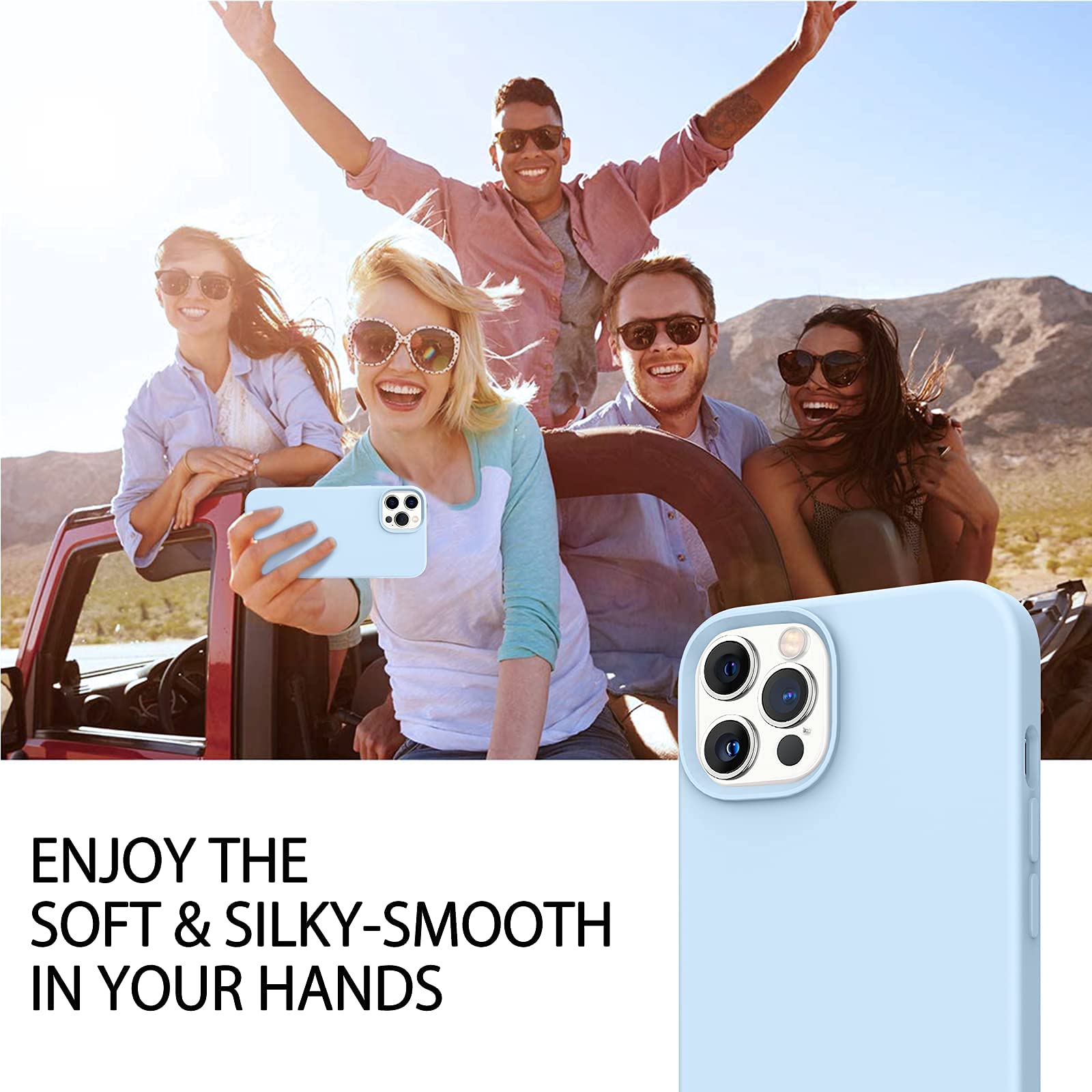 DOMAVER iPhone 13 Pro Max Case Silicone Gel Microfiber Lining Cushion Cover Shockproof Protective Phone Cases for iPhone 13 Pro Max 6.7 Inch, Light Blue