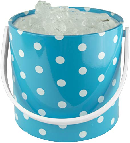 Hand Made In USA Turquoise & White Double Walled 3-Quart Insulated Ice Bucket With Ice Tongs (Polka Dot Collection)