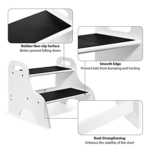 Ollieroo Bamboo 2 Step Stool, Heavy Duty Kids Step Stool with Non-Slip Stepping Surface, Stepping Stool for Kids Adults, Toddler Step Stool for Bathroom Sink Kitchen Counter Bedside(White)