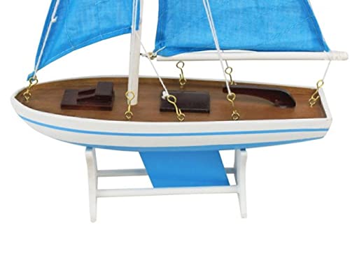 Handcrafted Nautical Decor Wooden It Floats 12" - Light Blue wtih Light Blue Sails Floating Sailboat Model