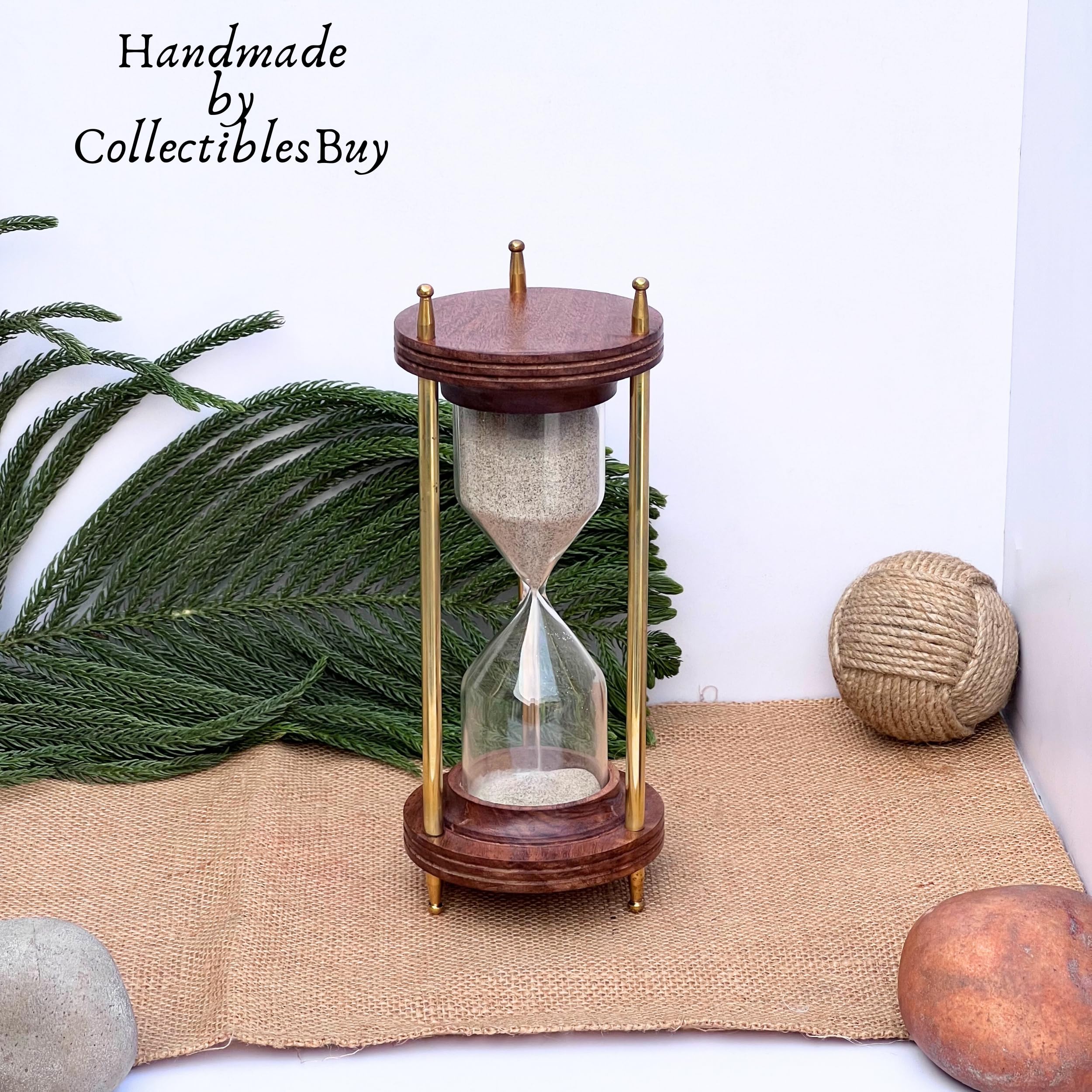 Handcrafted Unique Look Both Side Wooden Base Nautical Brass Tabletop Hourglass Marine Decorative Sand Timer Collectible Item