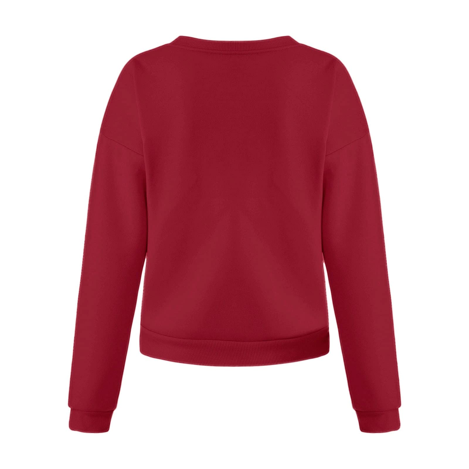 GuangYuan Women Long Sleeve Tshirt Round Neck Pullover Shirts Oversized Long Sleeve Tees Lightweight T Shirt Hoodies Christmas Tops Red