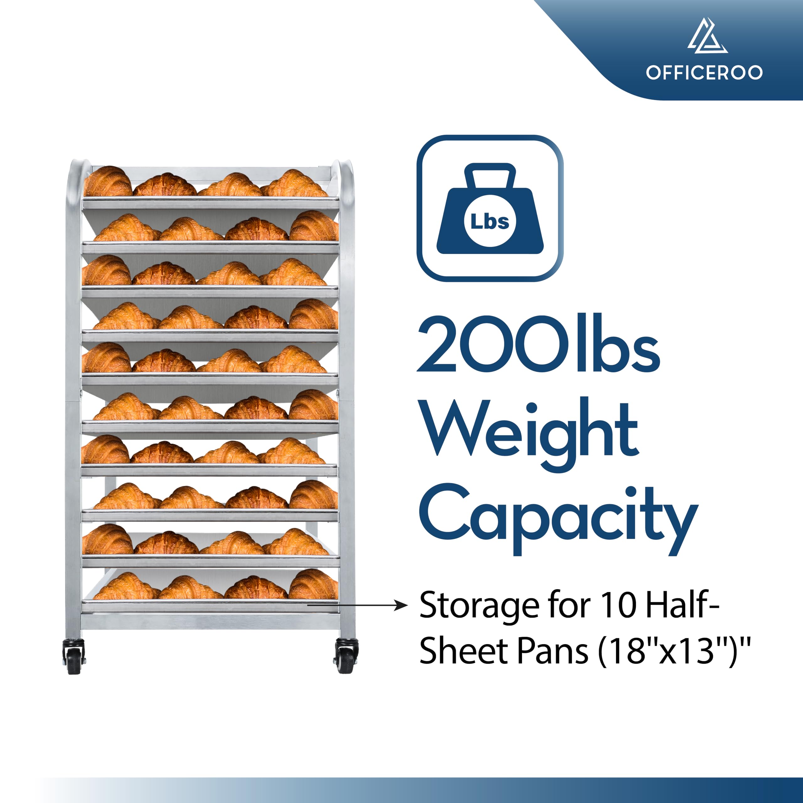 OFFICEROO Bakery Bun Pan Speed Rack - Half Sheet Only, Size Adjusted, Food Trays Cart, for Commercial Baking and Bakers (10 Tiers), Trays Not Included