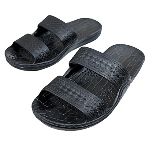 Rubber Double Strap Jesus Sandals By Imperial Hawaii for Women Men and Teens with 1 Braded Natural Hemp Anklet Bracelet Bundle - 2 Items (5, Black)