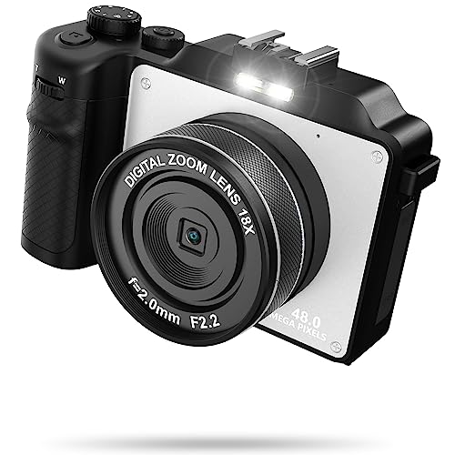 Vlogging Camera, 4K 48MP Digital Camera with WiFi, Free 32G TF Card & Hand Strap, Auto Focus & Anti-Shake, Built-in 7 Color Filters, Face Detect, 3'' IPS Screen, 140°Wide Angle, 18X Digital Zoom T.4