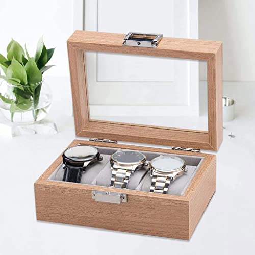 LUKEO 3 Slot Wooden Watch Display Cabinet Box And Lock Storage Rack Storage Box For Men And Women