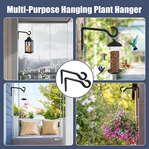 Hanging Plant Bracket for Wall Hooks, 6 Inch Metal Plant Hook Decorative Wall Plant Bracket for Hanging Bird Feeders, Flower Baske, Lanterns, Wind Chimes, Home Decor Indoor & Outdoor 2 Pack, Black