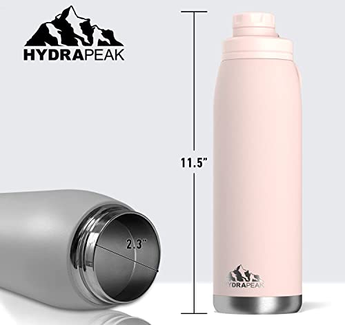 Hydrapeak 40 oz Insulated Water Bottle with Chug Lid - Leak Proof and Spill Proof Double Walled Vacuum Insulated Stainless Steel Water Bottles, Cold for 24 Hours | Hot for 12 Hours (Seashell)