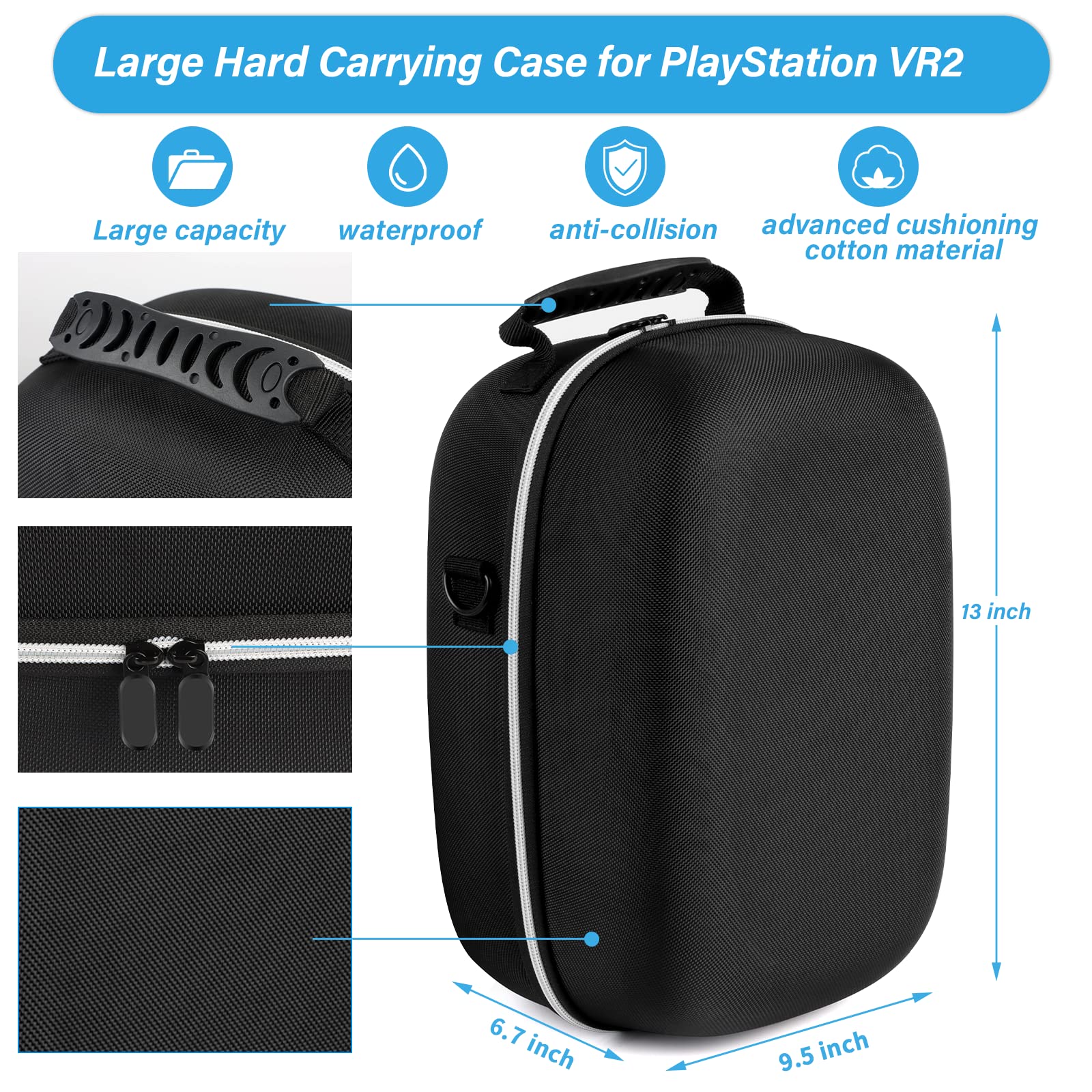 Hard Carrying Case Compatible with PlayStation VR2 Gaming Headset and Touch Controllers Accessories,Waterproof Box for PSVR2 with Shoulder Strap&Clean Cloth - Excluding vr for PSVR2