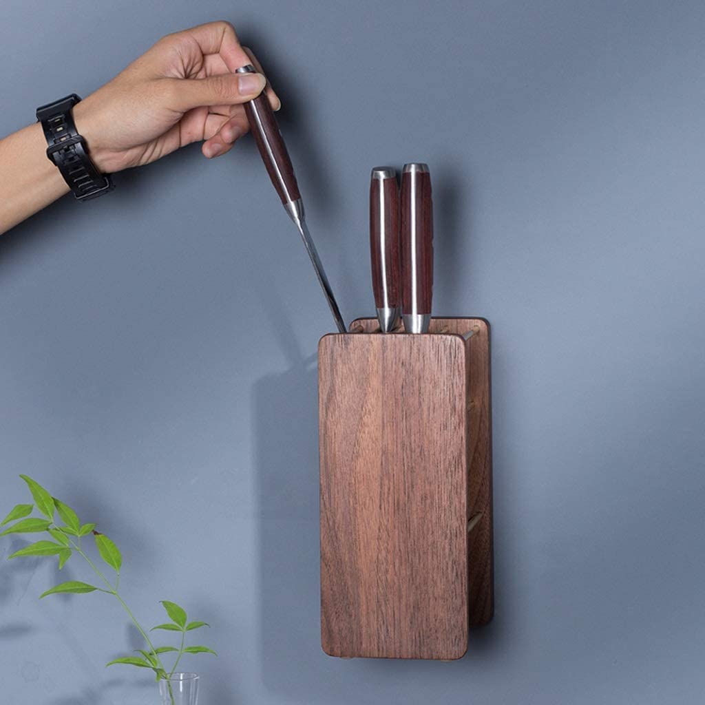 Knife Block Black Walnut Knife Block Wall Mount Knife Holder Large Capacity Knife Organizer Block And Storage Knife Rack Knife Holder Knife Storage