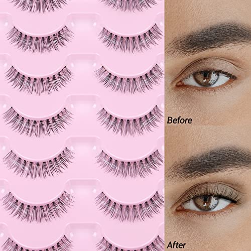 Eyelashes Natural Look Short Wispy False Lashes 3D Natural Crisscross Faux Mink Lashes with Clear Bands 7 Pairs by Yawamica