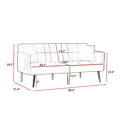 Sofa Bed Sleeper Couches and Sofas with 2 Cups - 69'' Couch Recliner Convertible Sofa Modern Adjustable Velvet Futon Couches Sofas Bed for Living Room Fold Up and Down Recliner Couch