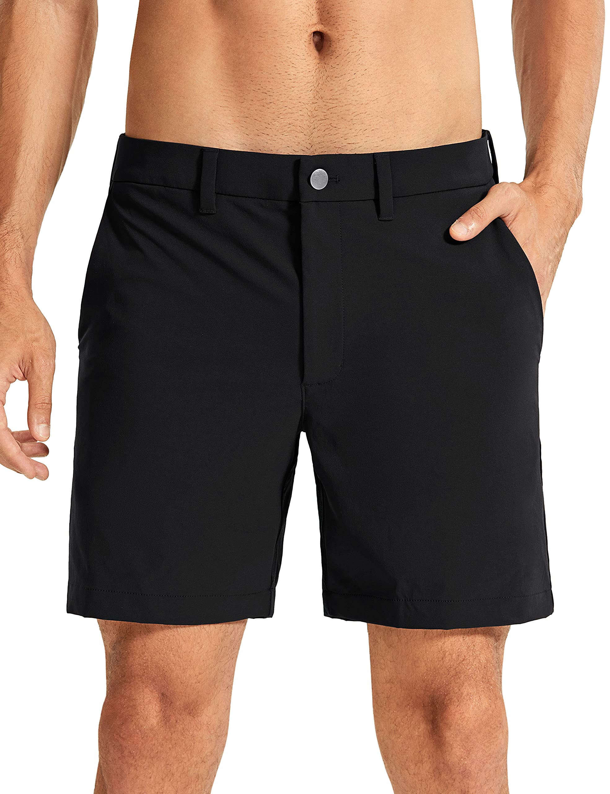 CRZ YOGA Men's Stretch Golf Shorts - 7'' Slim Fit Moisture Wicking Quick Dry Athletic Shorts with Pockets Black 34