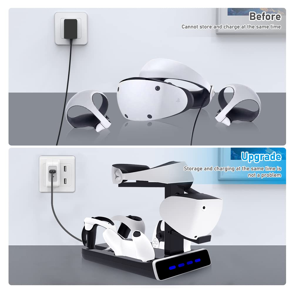 for Snoy PSVR2 Charging Display Stand with LED Light - VR Stand Display Your PSVR2 - Charging Compatible with Sony Playstation VR2 Handle, PS5 Controller Charger, Charging Cable, Seat Charger