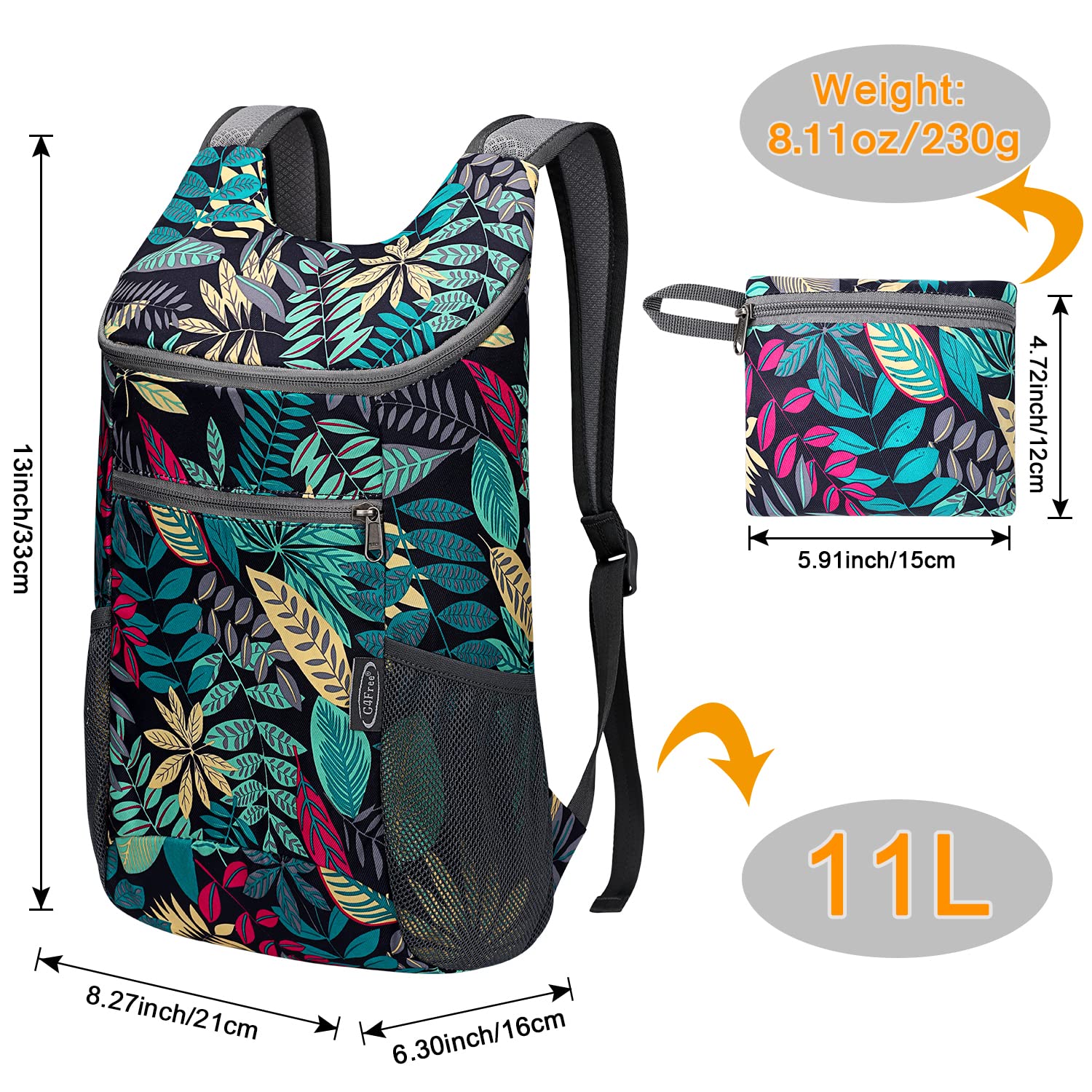 G4Free Lightweight Packable Hiking Backpack for Men Women Small Hiking Daypacks Foldable Shoulder Pack Casual Outdoor Bag 11L