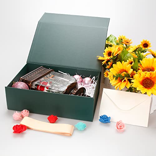 MONDEPAC Gift Box 11x7.5x3.5 Inches,Forest Green Gift Box with Magnetic Lid,Large Gift Box Contains Card, Ribbon, Shredded Paper Filler Gift Box for Valentine's Day Gift Packaging