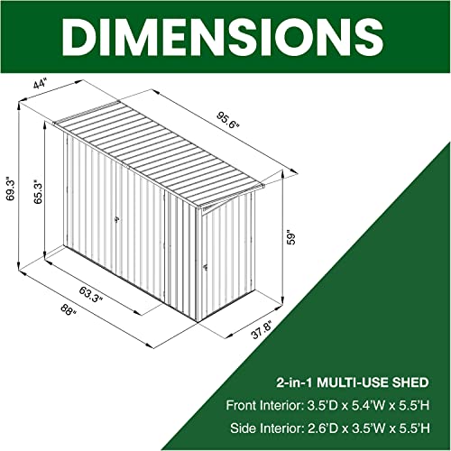 Hanover 2-in-1 Multi-Use Storage Shed, Separated Storage Compartments, 2-Point Locking System, Galvanized Steel, 156-Cu. Ft. Capacity, 3.6-Ft. x 8-Ft. x 5.75-Ft., Dark Gray