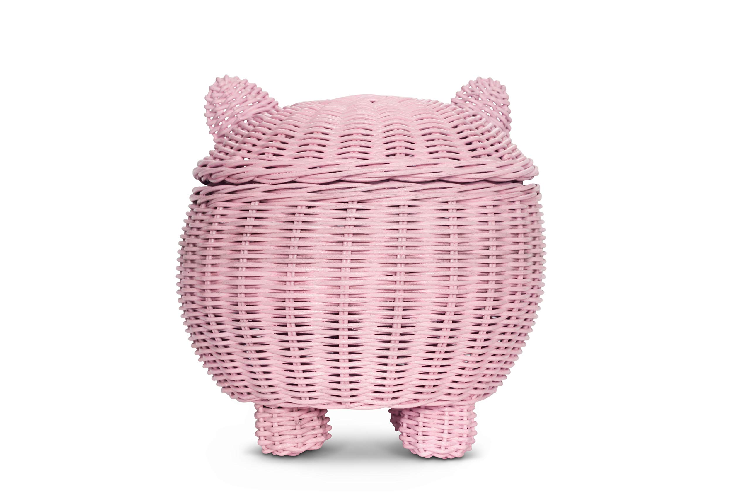 G6 COLLECTION Pig Rattan Storage Basket with Lid Decorative Bin Home Decor Hand Woven Shelf Organizer Cute Handmade Handcrafted Nursery Gift Animal Decoration Artwork Wicker Pink Piggy (Large)