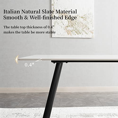 HIPIHOM Modern Kitchen Dining Slate Table for 6 Seat,Rectangular Dining White Sintered Stone Table for Home,Kitchen,Living Room,Dining Room,1 Table