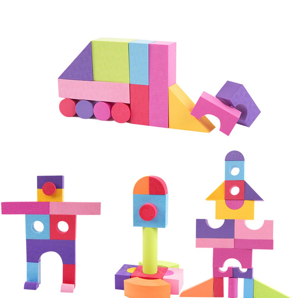 MOBU Foam Building Blocks for Toddlers 1-3, 50 PCS Educational Soft Building Blocks for Kids Playing Indoor Outdoor Bathroom Bathtub or Beach (Reusable Storage Bag)