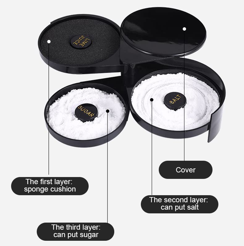 Harewu 3-Tier Bar Juice Cocktail Seasoning Box with Sponge,for Cocktails and Margarita Mixing,Salt and Sugar Containerfor Bar,Pub Party and Reception