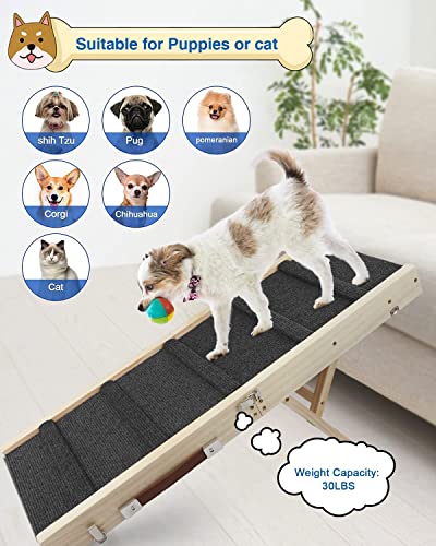 TNELTUEB Adjustable Dog Ramp, Wooden Folding Portable Pet Ramp,Rated for 30 LBS, 32.6" Long and Adjustable from 10" to 19" with Non-Slip Traction Mat, Dog Step for Bed, Couch,Car (Grey)