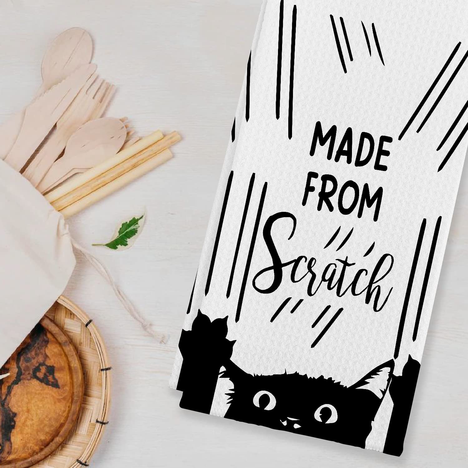EIONEY Make More Scratch Black Cat Kitchen Towels & Tea Towels, Dish Cloth Flour Sack Hand Towel for Farmhouse Kitchen Decor,24 X 16 Inches Cotton Modern Dish Towels Dishcloths,Gifts for Cat Lovers