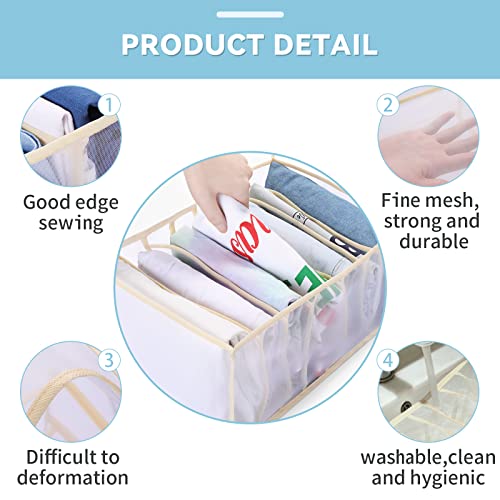 HIPTIS Wardrobe Clothes Organizer, 2PCS Closet Drawer Organizer for Closet, Mesh Clothes Storage Organizer 7Grids for Thin Jeans, T-shirts, Underwear, Socks, Scarves, Leggings, Skirts 1L+1M
